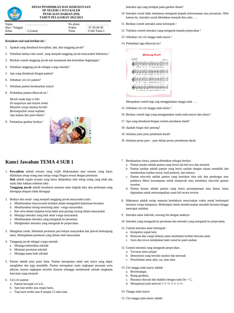 Soal Penilaian Harian Kelas 5 Tema 4 | PDF
