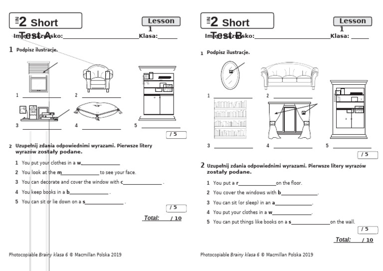 Brainy kl6 Short Tests Unit 2 Lesson 1 | PDF
