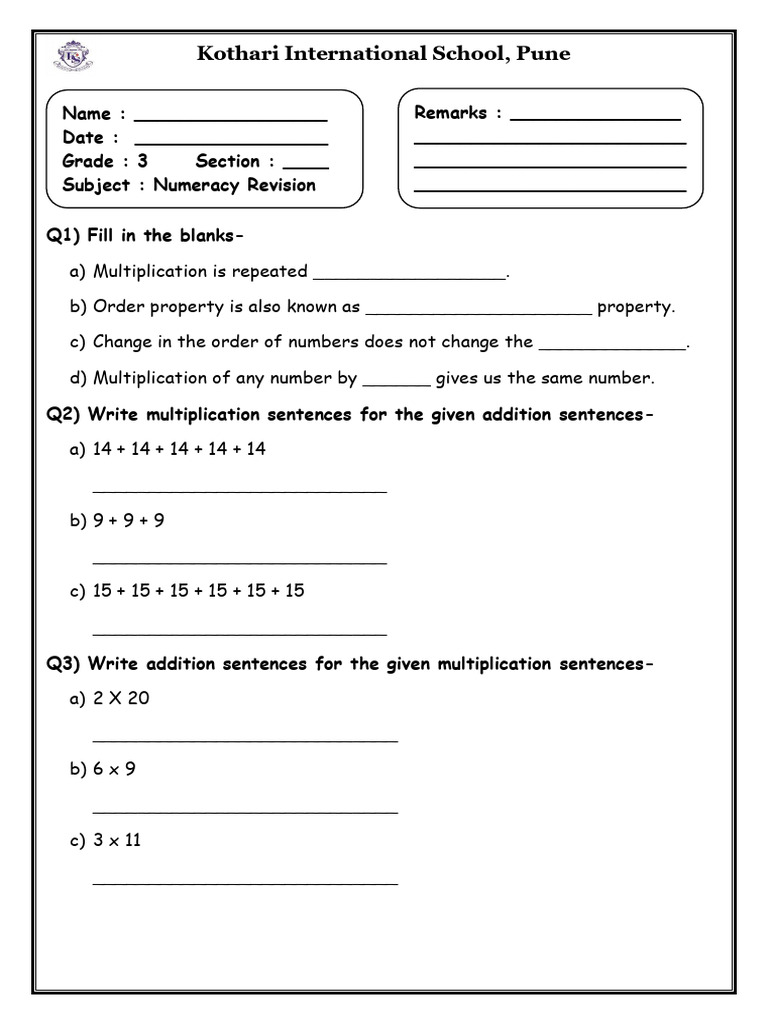 Numeracy Revision Worksheet PA3 | PDF