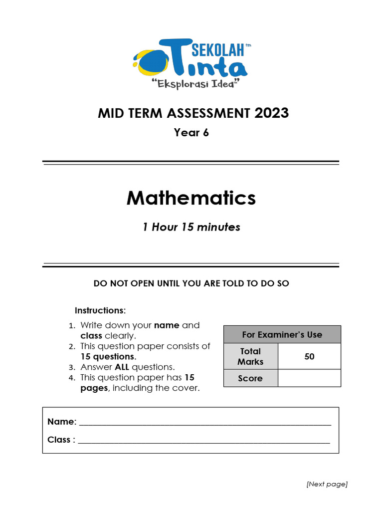 Mid Test Math Year 6 Pdf