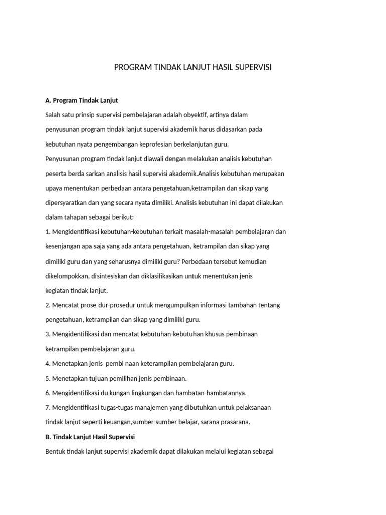 Program Tindak Lanjut Hasil Supervisi | PDF