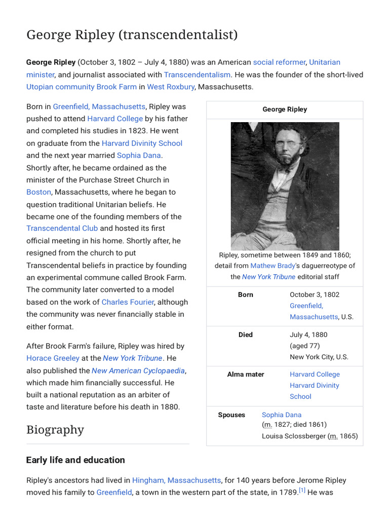 George Ripley (Transcendentalist) - Wikipedia | PDF