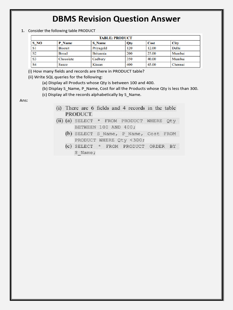 DBMS Revision Question with Answer | PDF