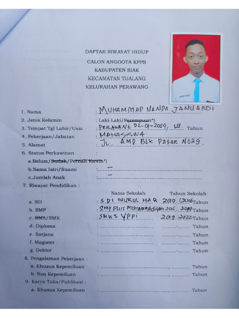 Daftar Riwayat Hidup Muhammad Nanda Januardi | PDF