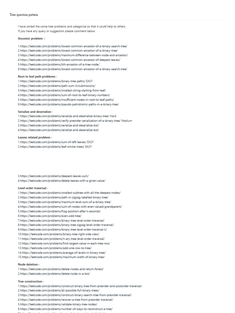 Tree Question Pattern - LeetCode | PDF