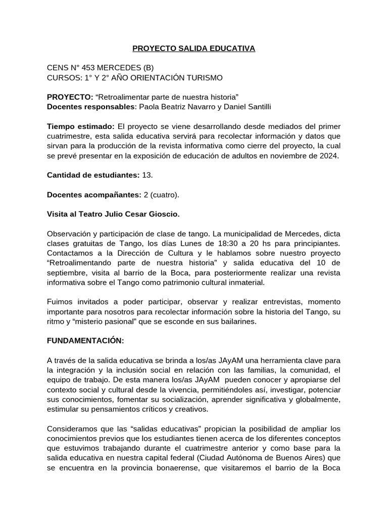 Proyecto Salida Educativa Teatro | PDF | Evaluación | Ciencias sociales