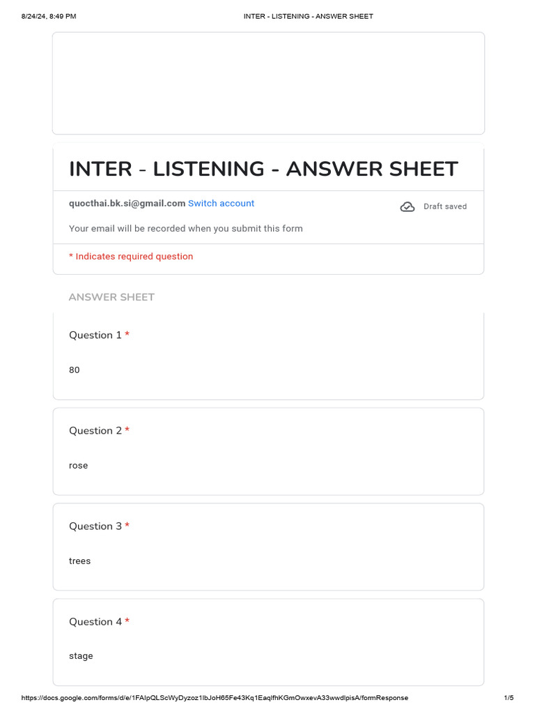 INTER - LISTENING - ANSWER SHEET | PDF