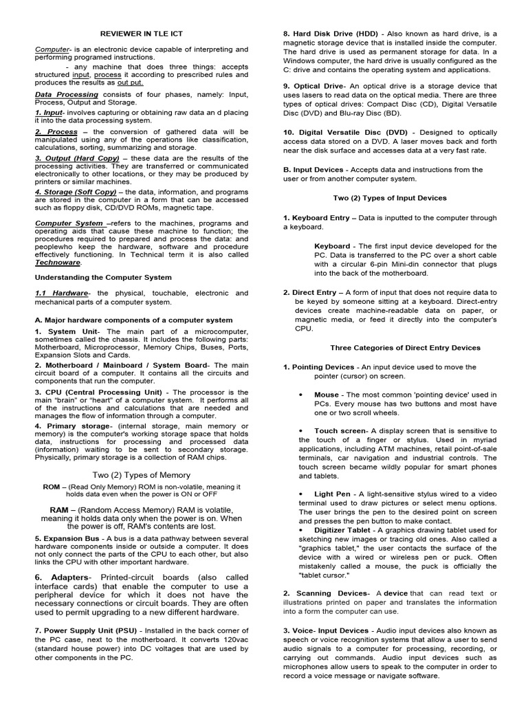 Reviewer in Tle Ict Part 1 | PDF