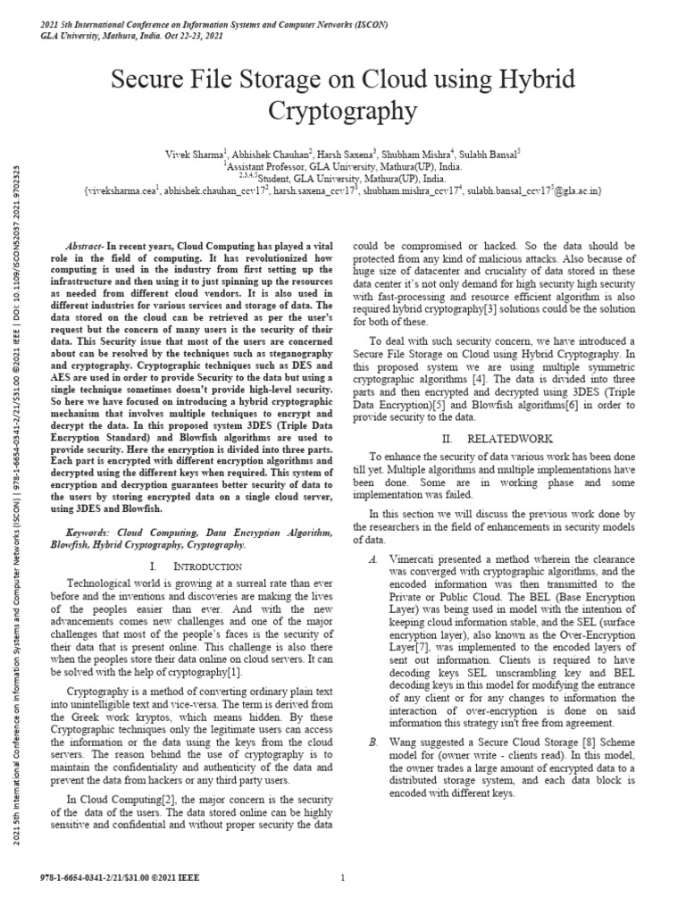 Secure File Storage On Cloud Using Hybrid Cryptography | PDF | Cryptography | Encryption