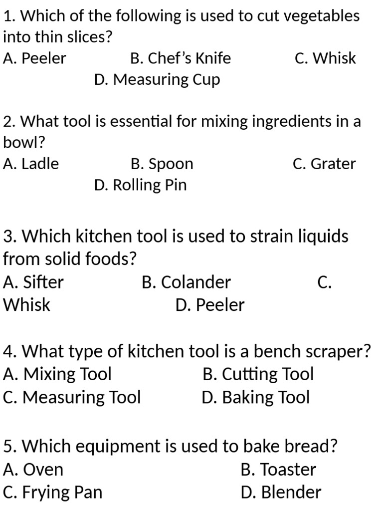 Kitchen Tools & Cleaning Quiz | PDF | Hors D'oeuvre | Cooking, Food & Wine