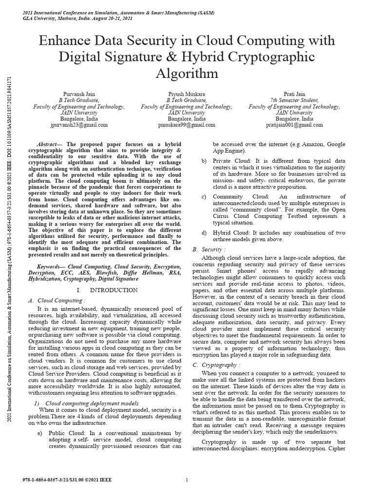 Enhance Data Security In Cloud Computing With Digital Signature Amp Hybrid Cryptographic