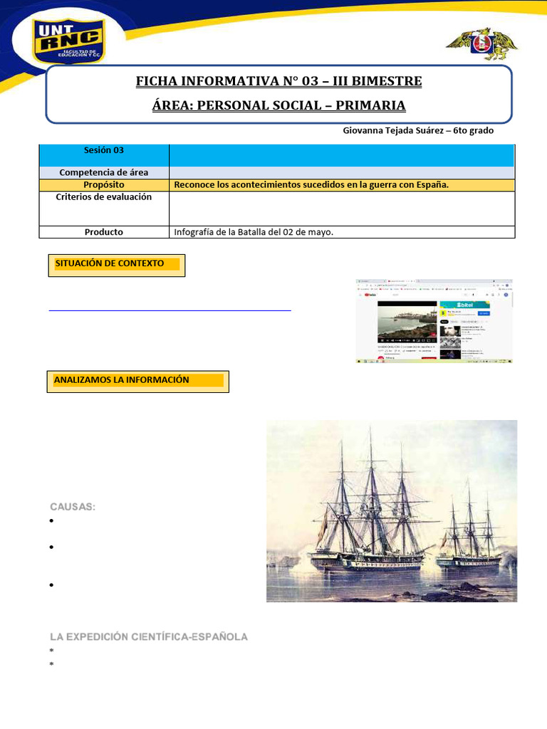 Ficha 03 III Bim. PS 6to. Guerra con España | PDF