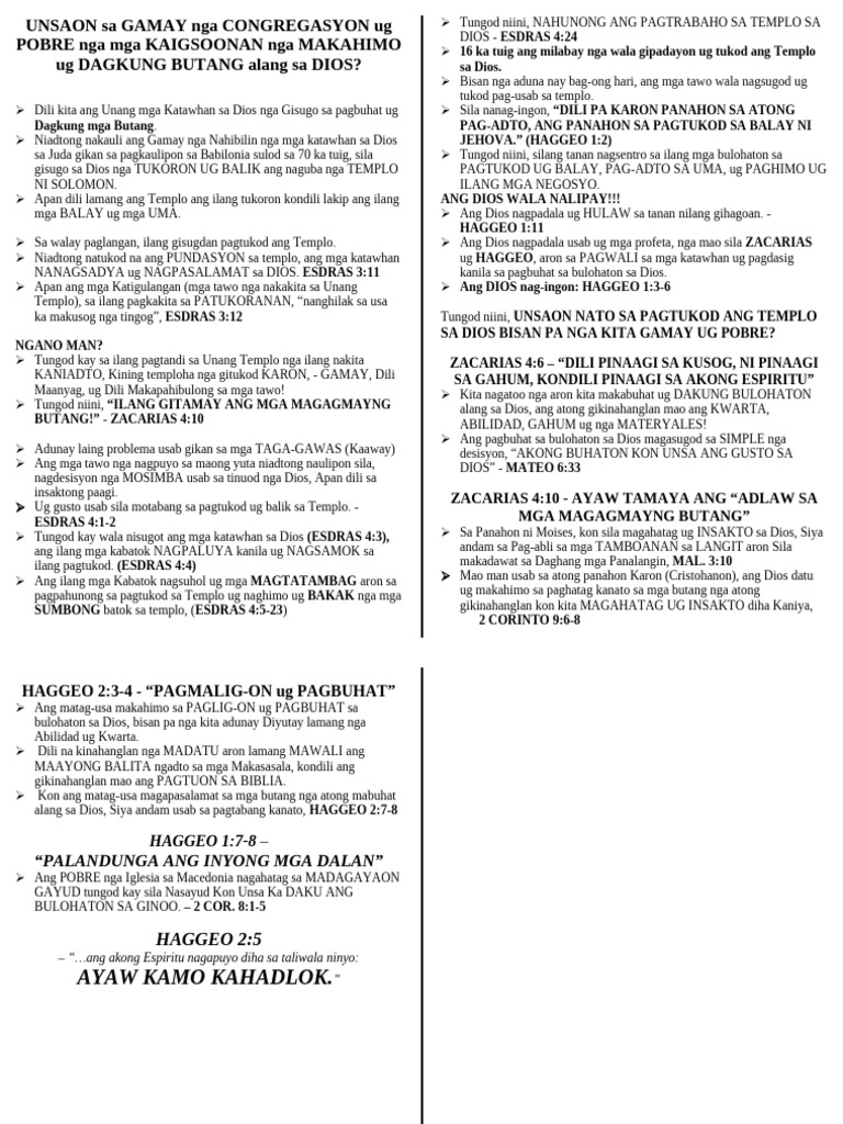 UNSAON Sa GAMAY Nga CONGREGASYON Ug POBRE Nga Mga KAIGSOONAN Nga ...