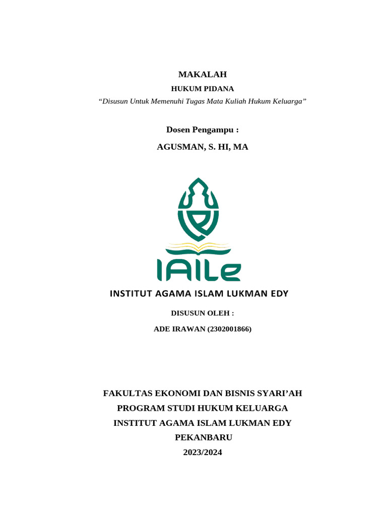 ADE IRAWAN Hukum Pidana | PDF