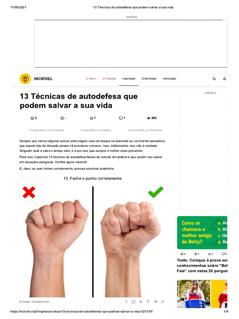 13 Técnicas de Autodefesa Que Podem Salvar A Sua Vida | PDF