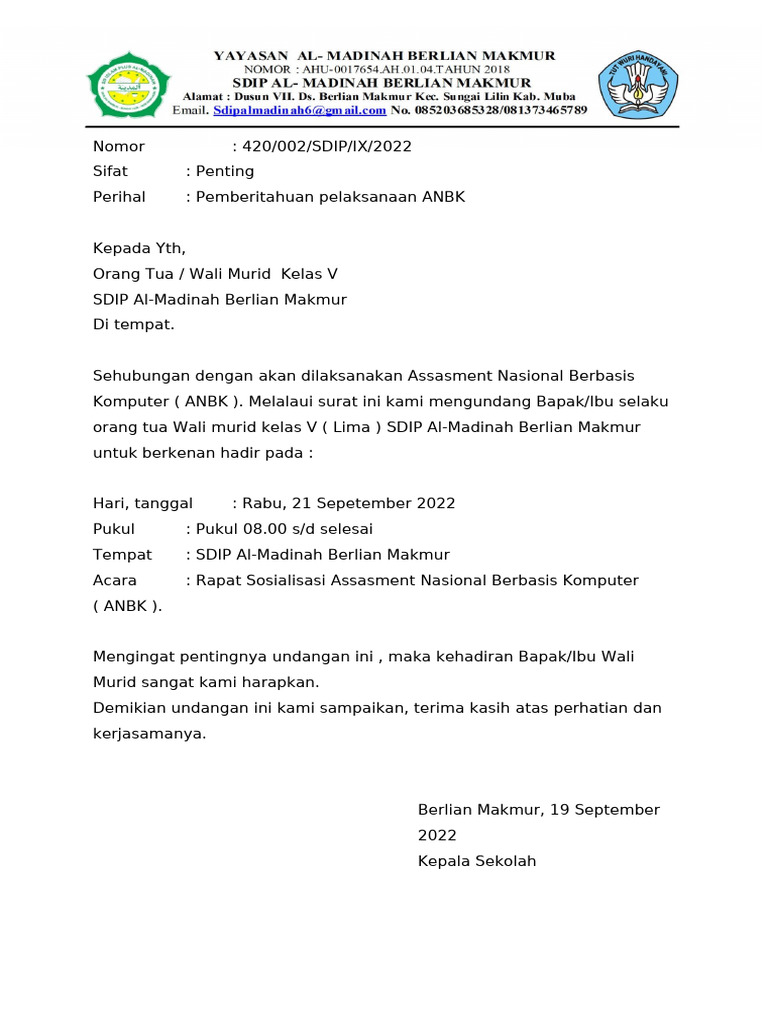 Undangan Rapat ANBK | PDF