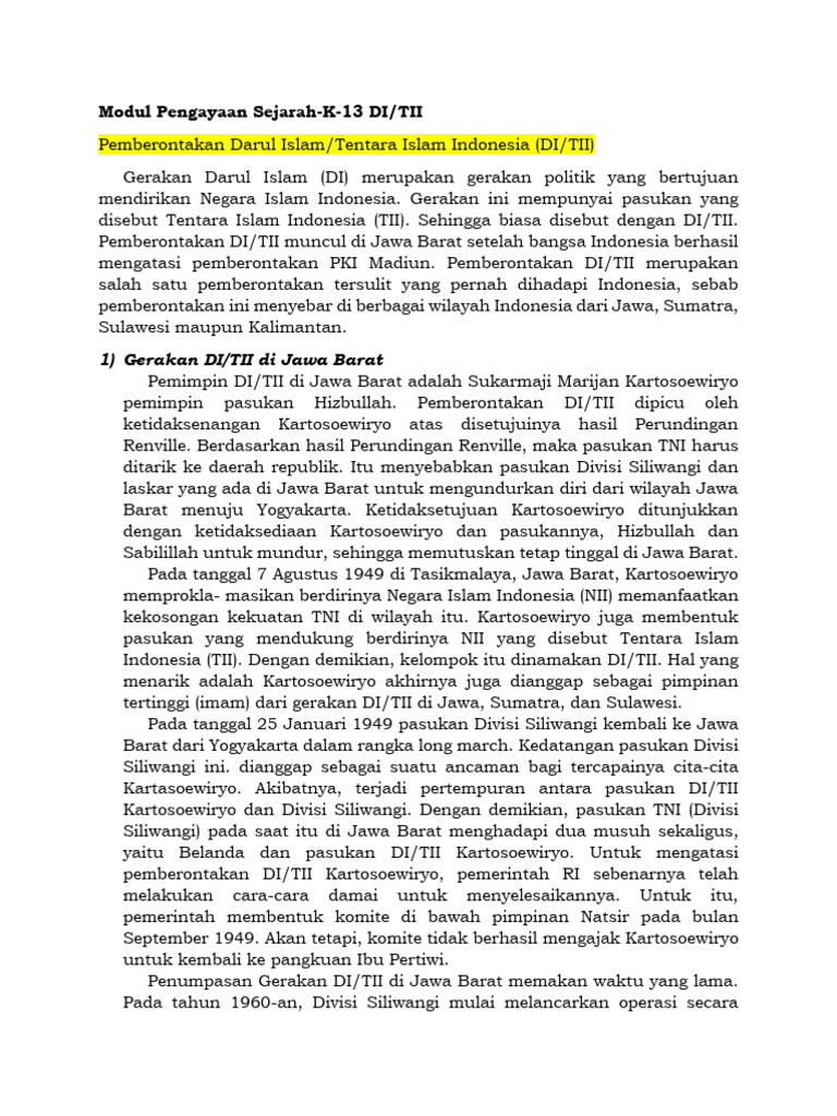 Modul Pengayaan Sejarah Kelas 12-K-13 DI.TII | PDF