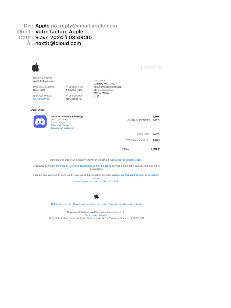 Votre Facture Apple | PDF