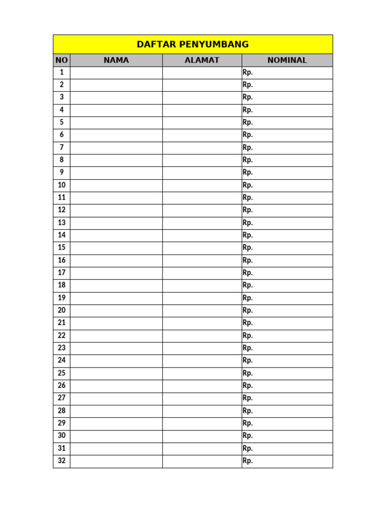 Cara Buat Daftar Donatur Daftar Penyumbang | PDF