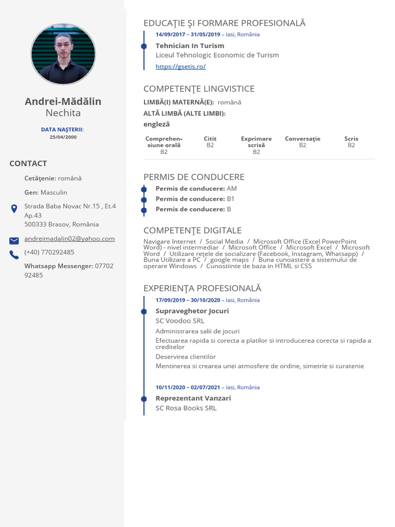 CV Nechita Andrei-Madalin | PDF