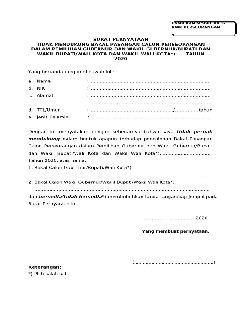 Lampiran Model Ba 5-KWK Perseorangan | PDF | Seni