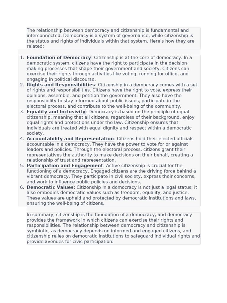 The Relationship Between Democracy and Citizenship Is Fundamental and ...