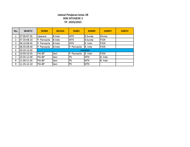 jadwal pelajaran Kelas 2B | PDF