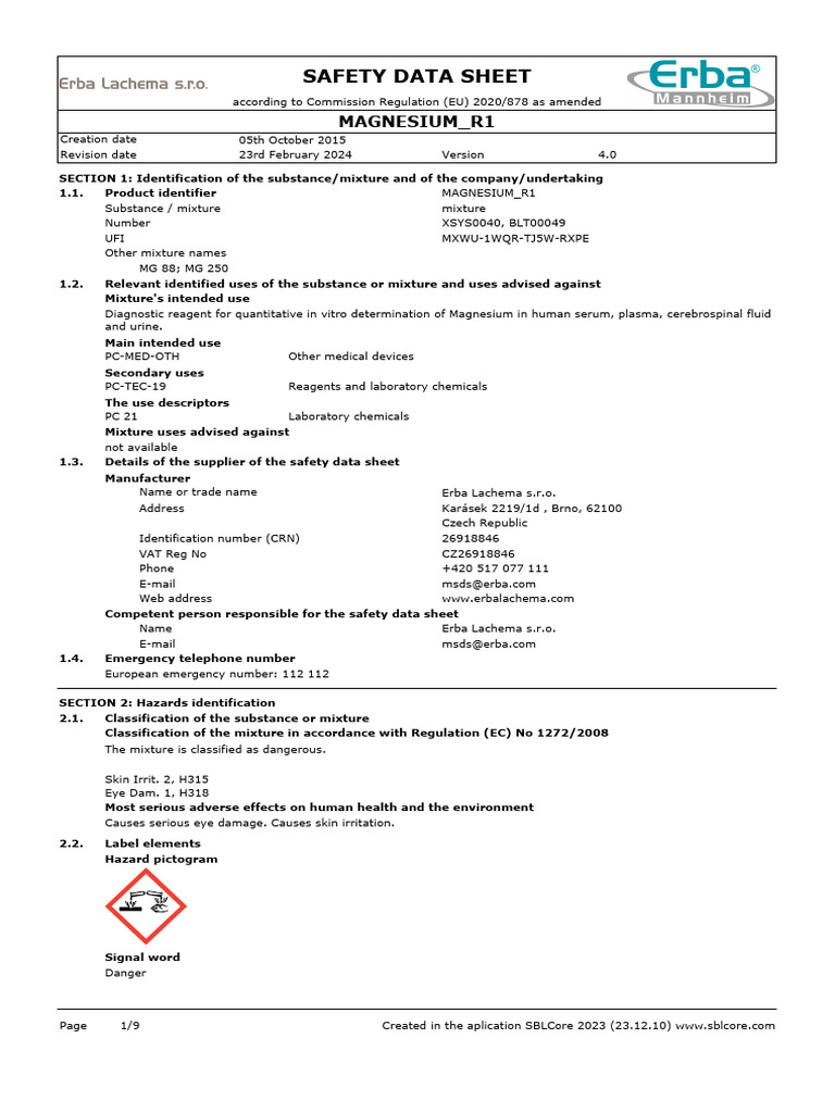 Msds Magnesium R1-Wfwvivclxc | PDF