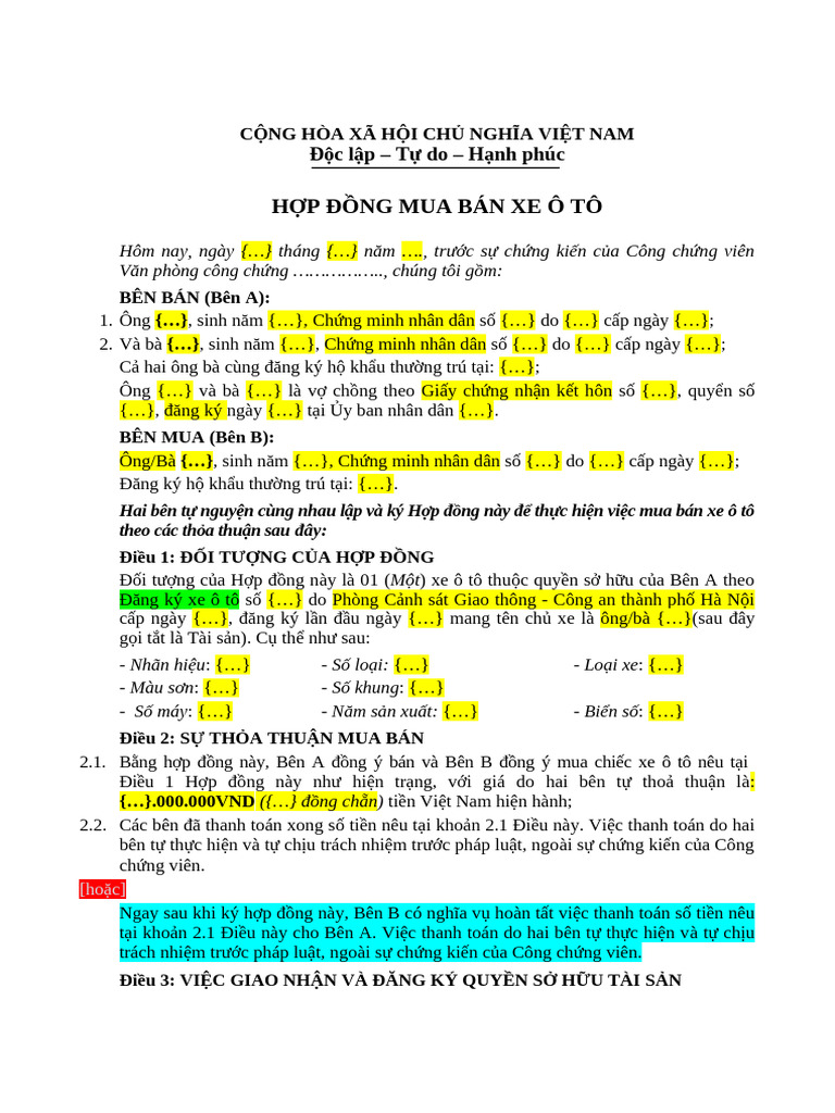 Mau 01 Tang Cho o To | PDF