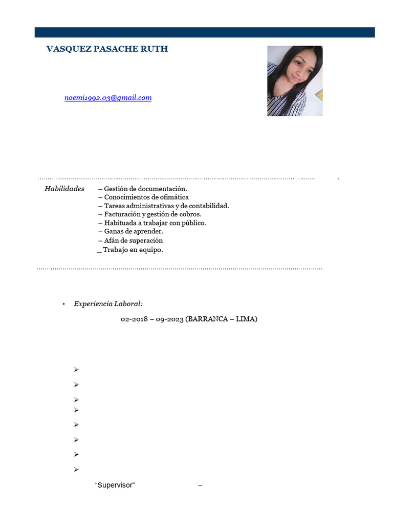 Ruth Noemi Vasquez Pasache C.V | PDF