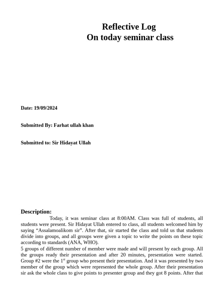 M.awais Khan Reflective Log | PDF