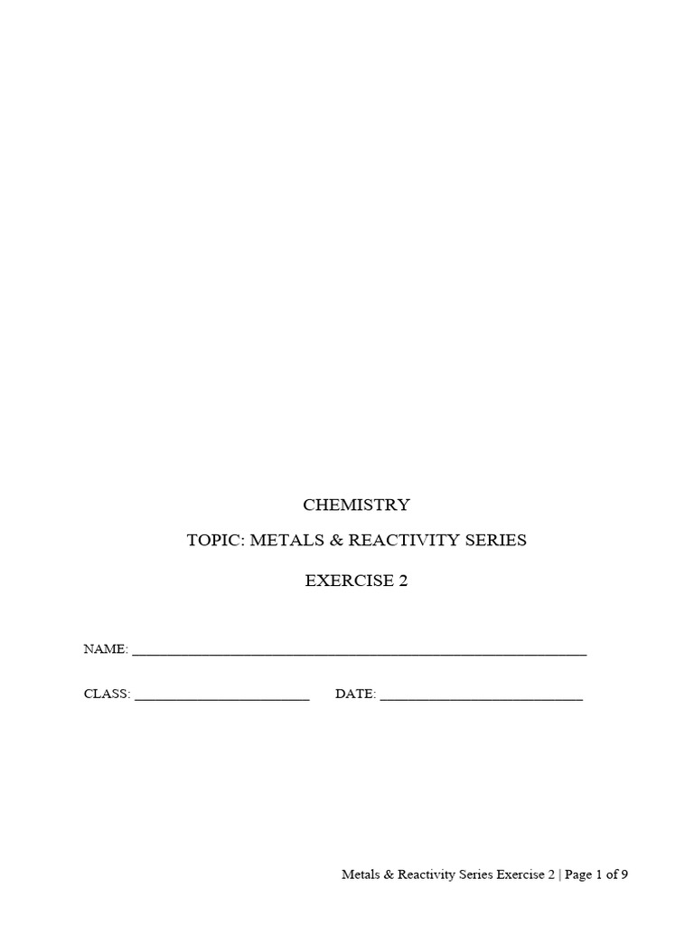 (Chem) Metals & Reactivity Series E2 | PDF