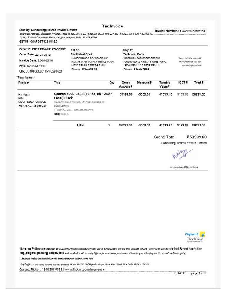 flipkart bill | PDF