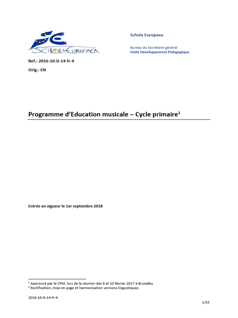 Programme D'education Musicale - Cycle Primaire: Ref.: 2016-10-D-14-fr ...
