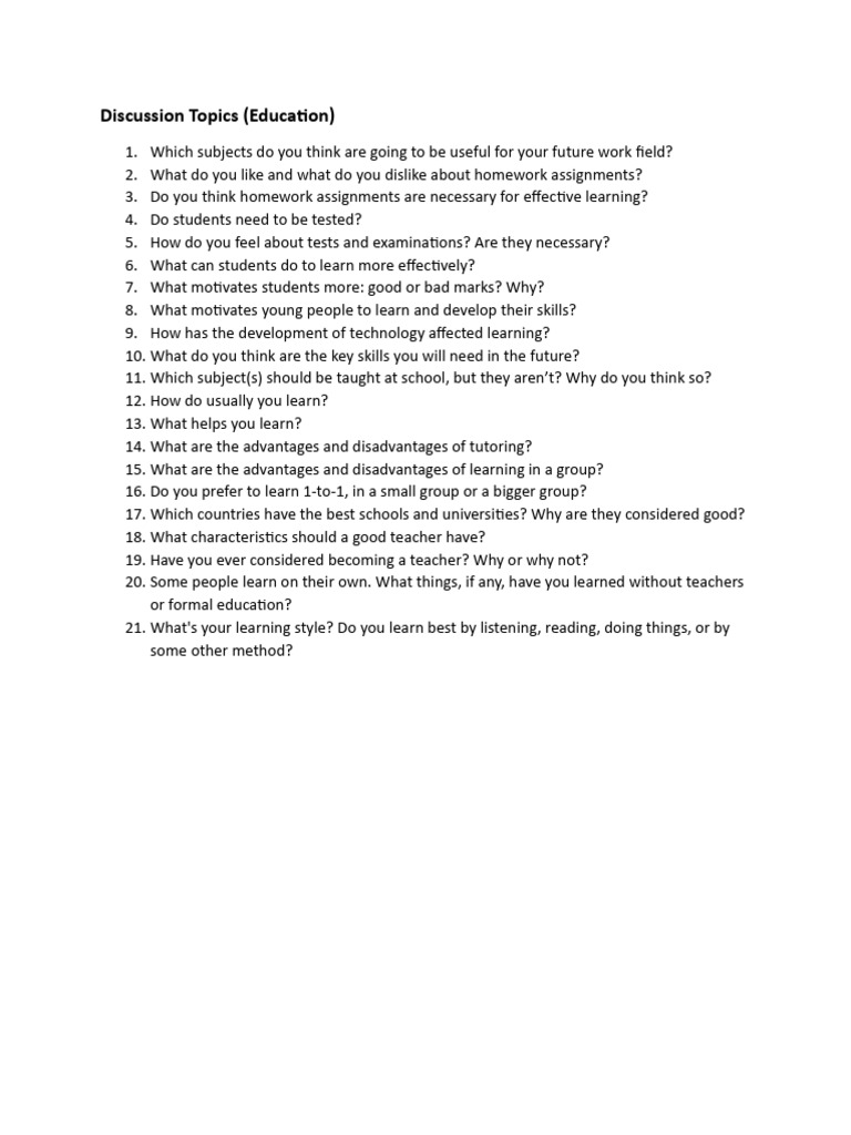 Discussion Topics - Education | PDF
