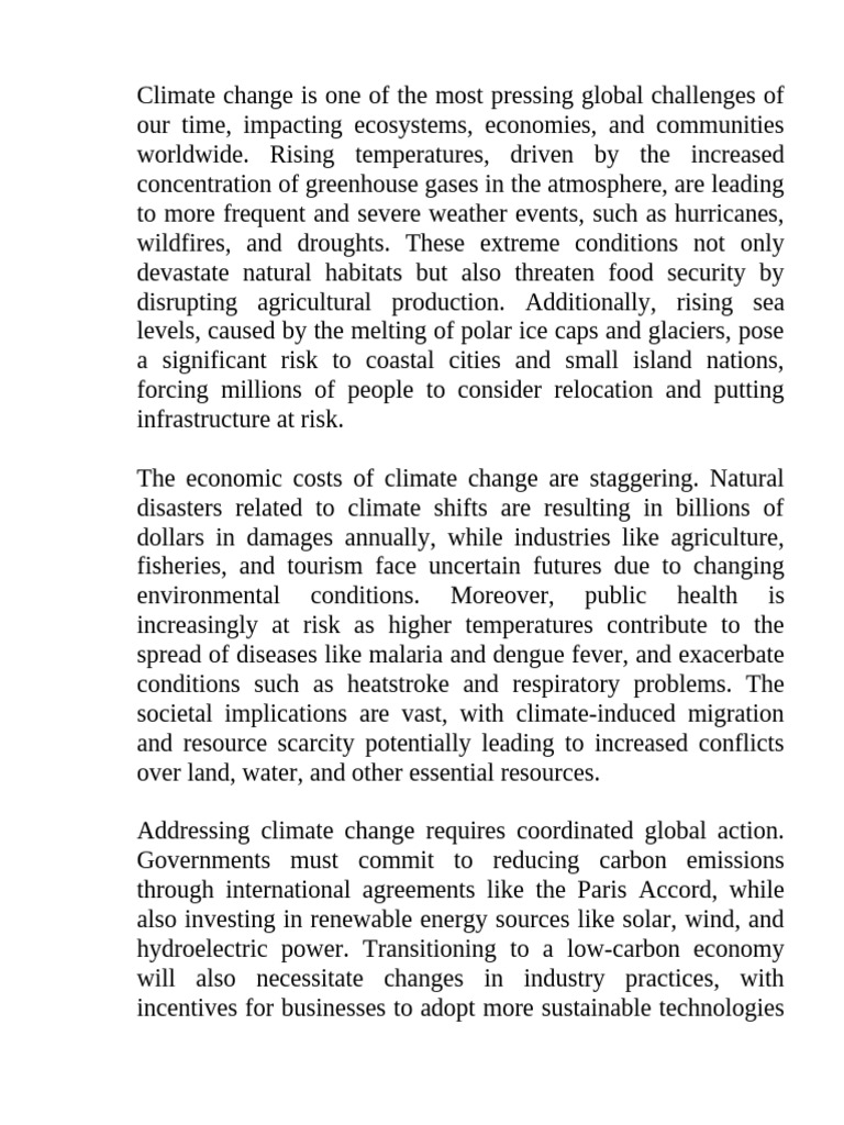 Climate Change Is One of The Most Pressing Global Challenges of Our ...