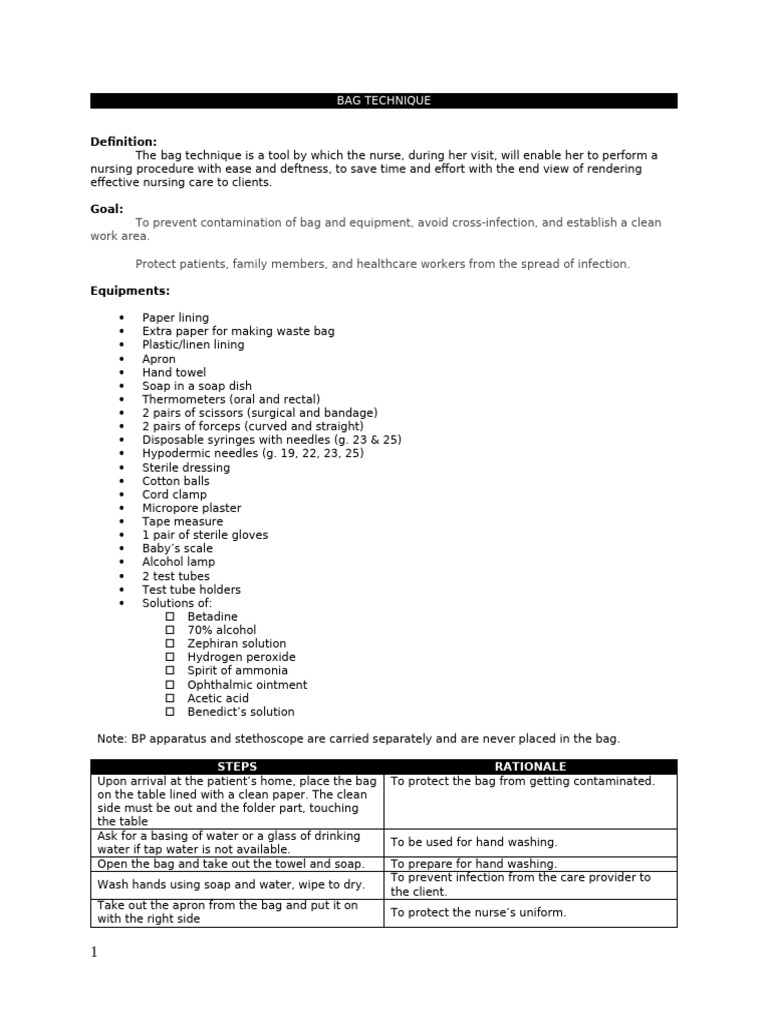 Bag Technique Skills Checklists | PDF