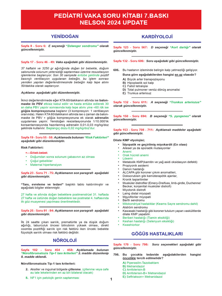 2024 Nelson - Pediatri Vaka Soru Kitabı 7. Baskı | PDF