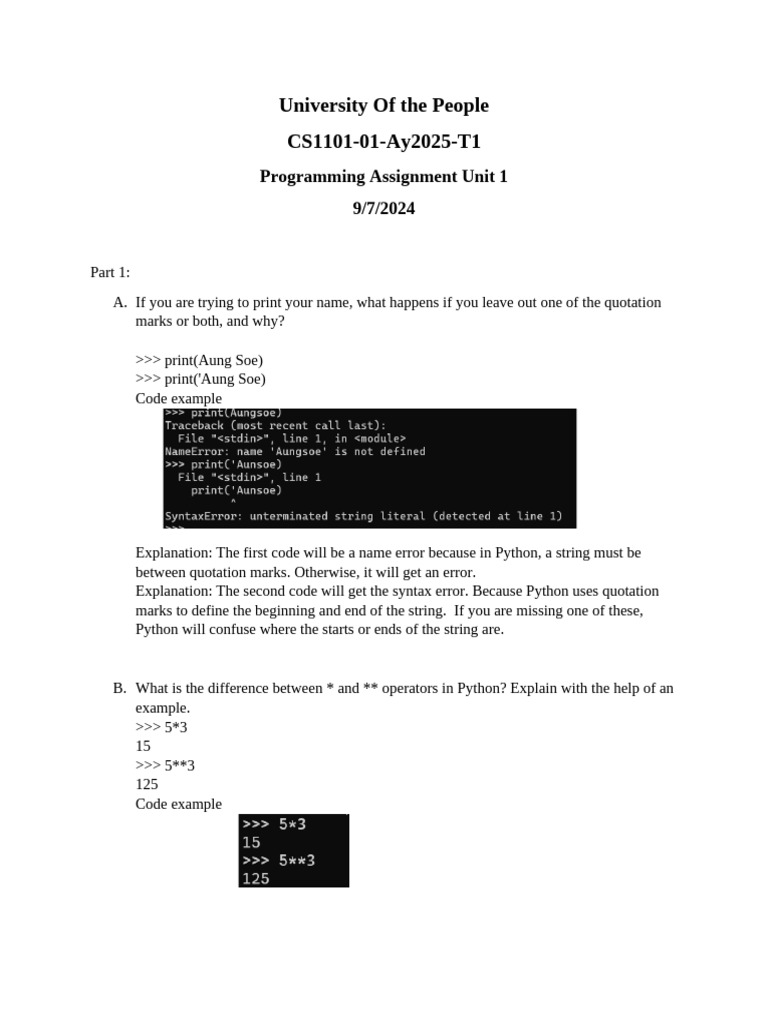 CS1101 Programming Assignment Unit 1 | PDF
