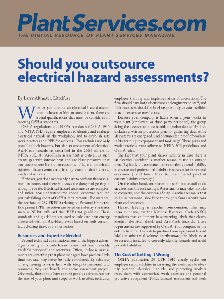 Electrical Hazard Assessments Plant Svcs Article | PDF