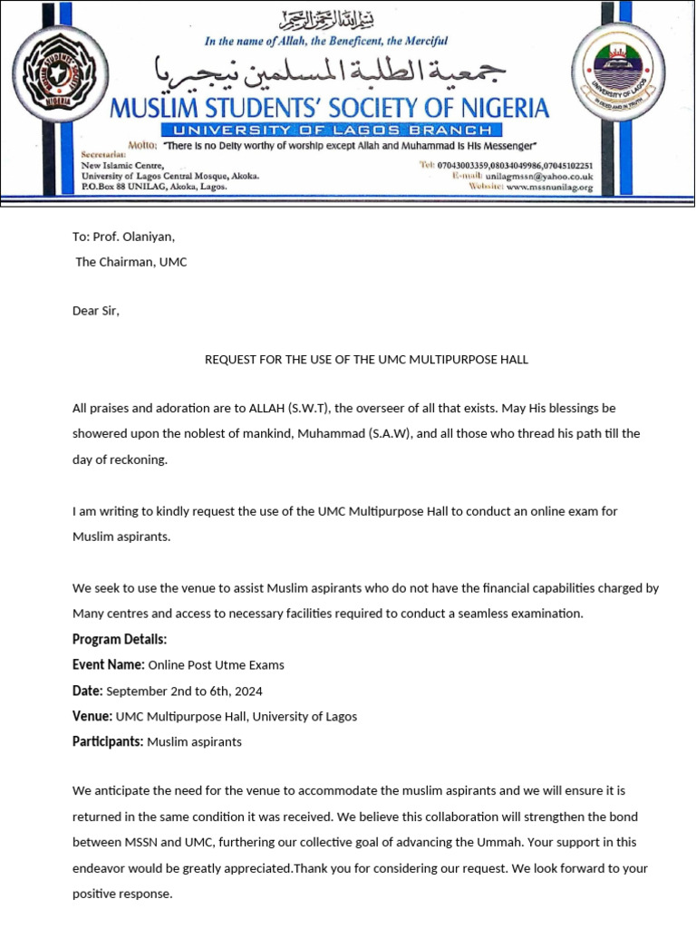 LETTER OF REQUEST OF UMC FOR ASPIRANTS | PDF