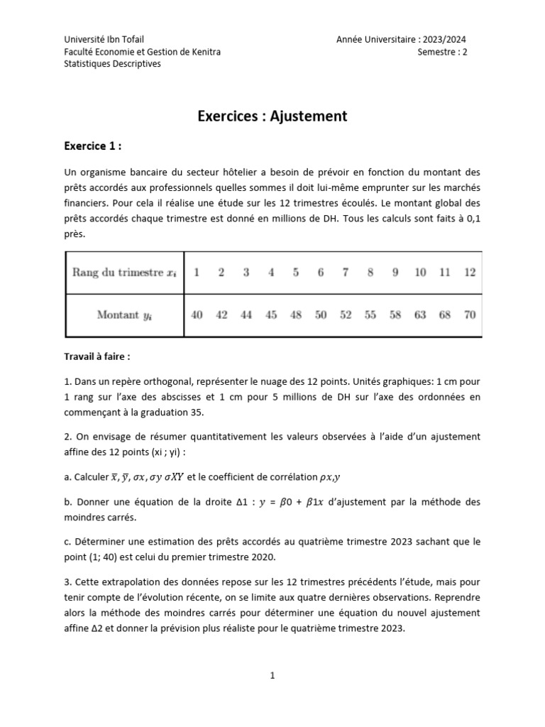Exercices - Ajustement | PDF