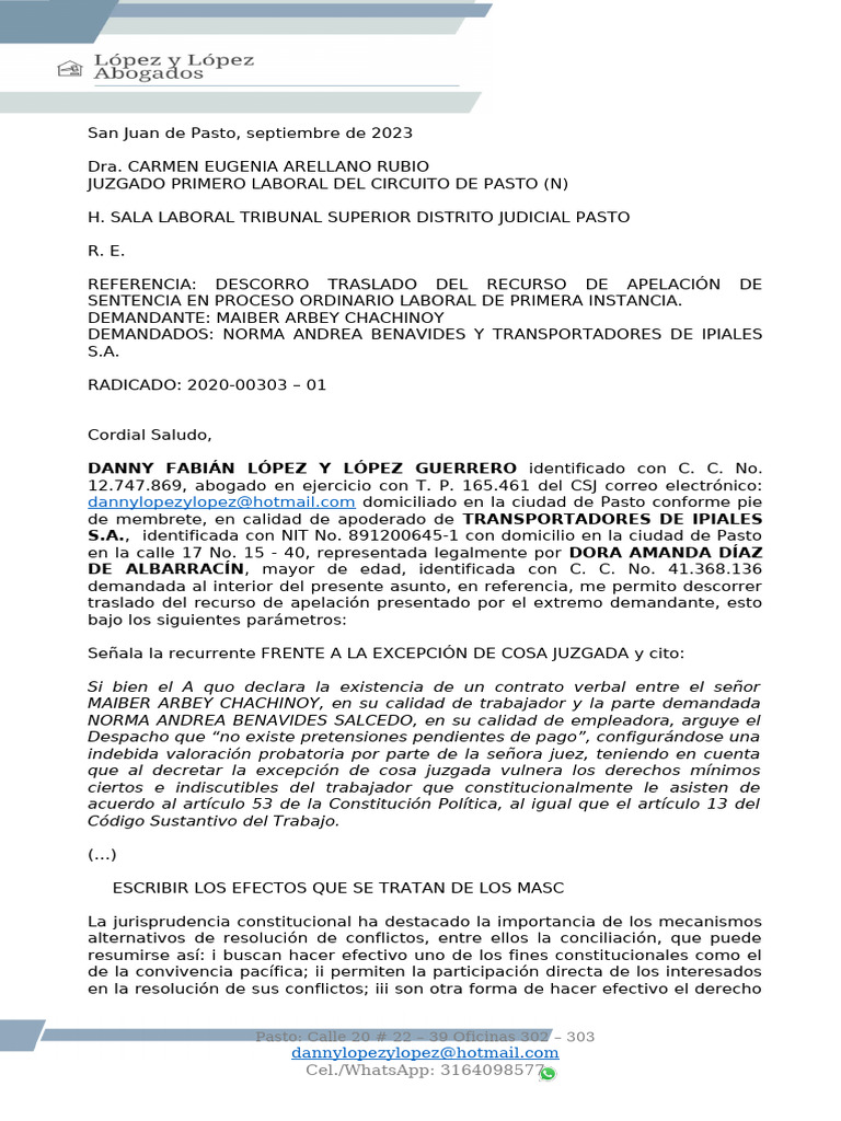 Descorrer Traslado Apelación | PDF