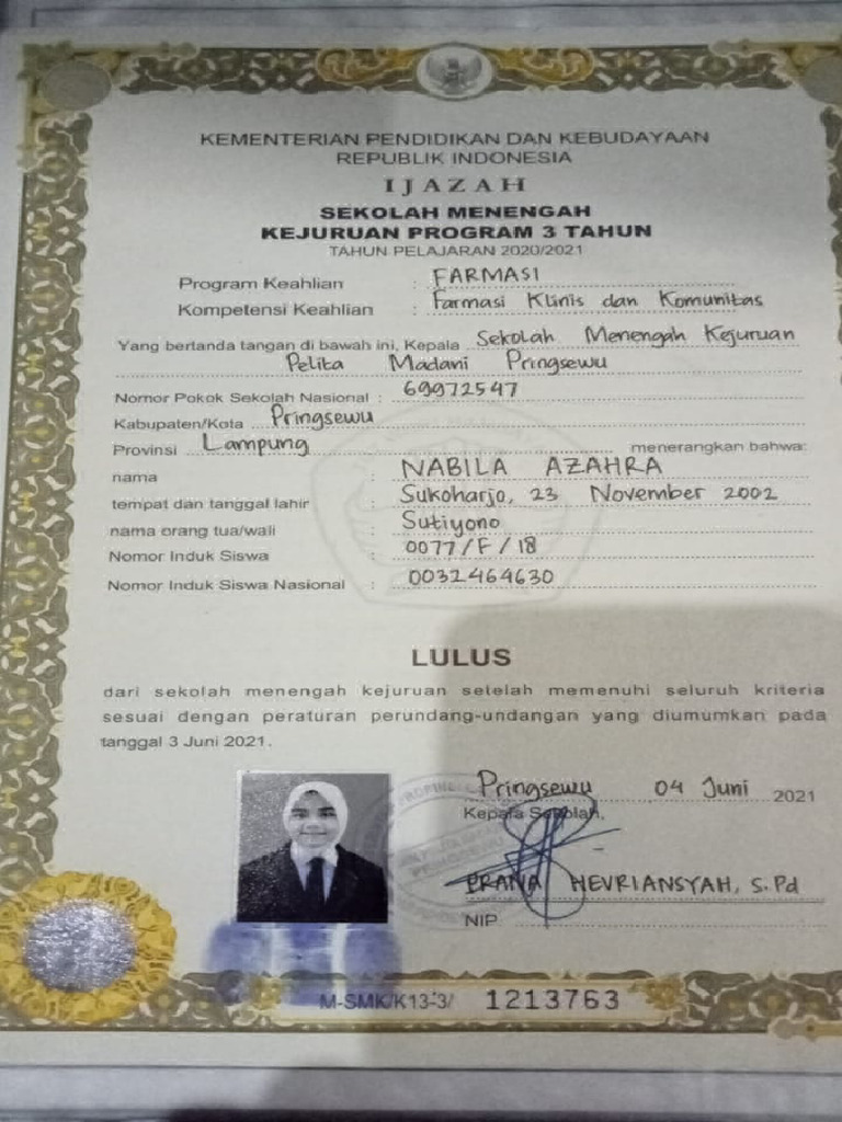 Ijazah Nabila Azahra TPS 7 | PDF