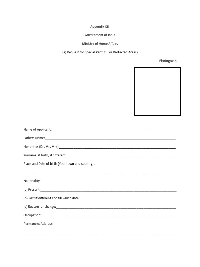 Protected Area Permit Form | PDF