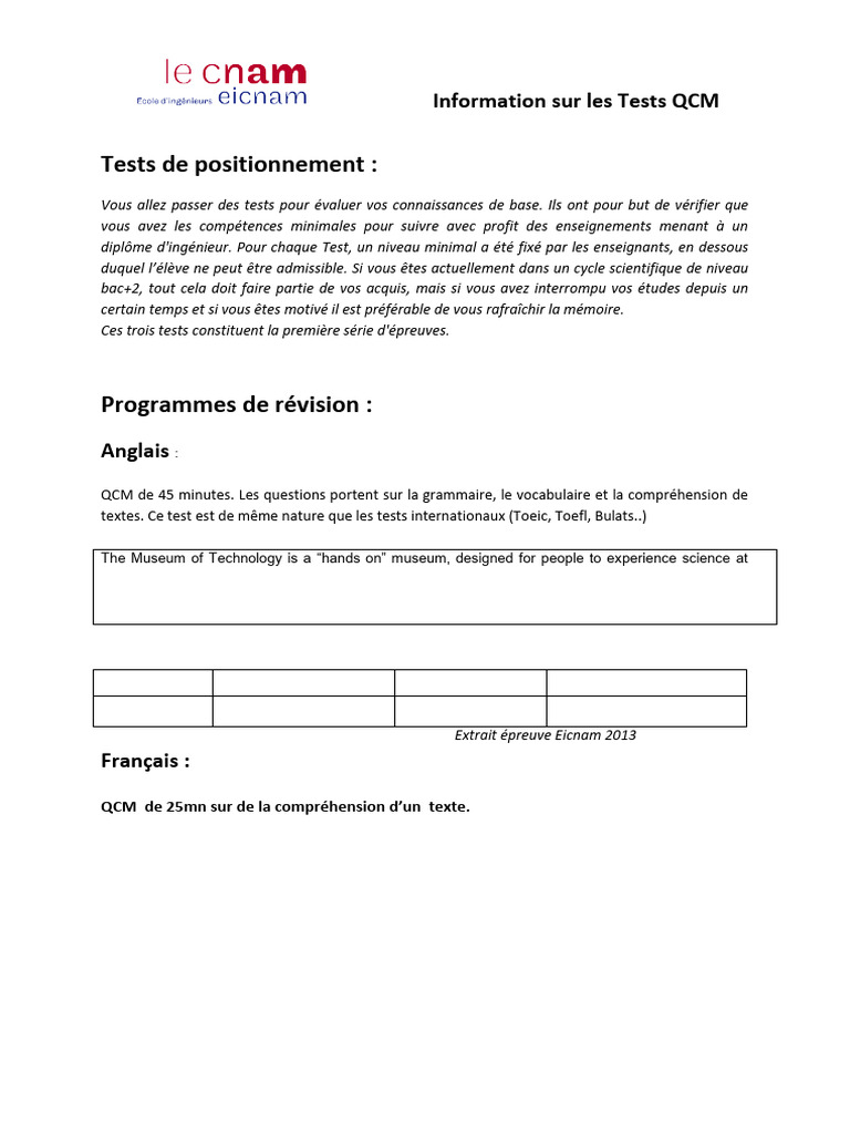 Info Aux Candidats Sur Les Tests 2021 | PDF