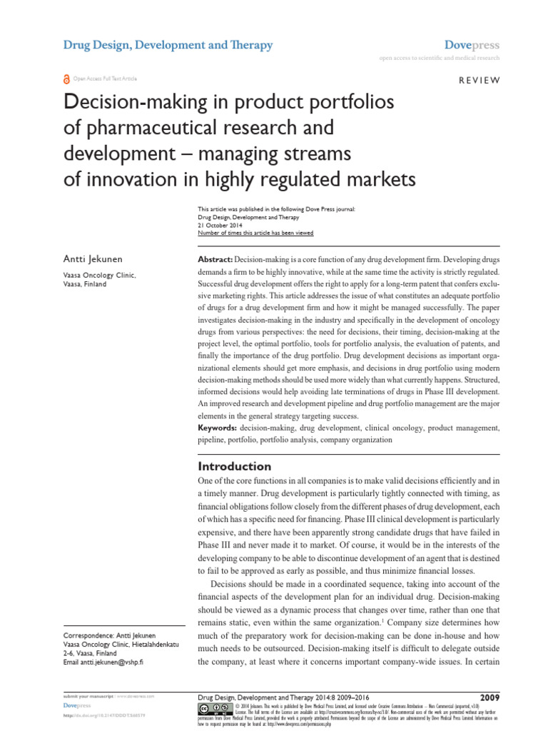Decision-Making in Product Portfolios of Pharmaceutical Research and Development - Managing ...
