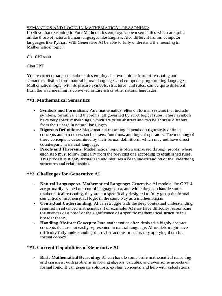 Semantics and Logic in Mathematical Reas | PDF