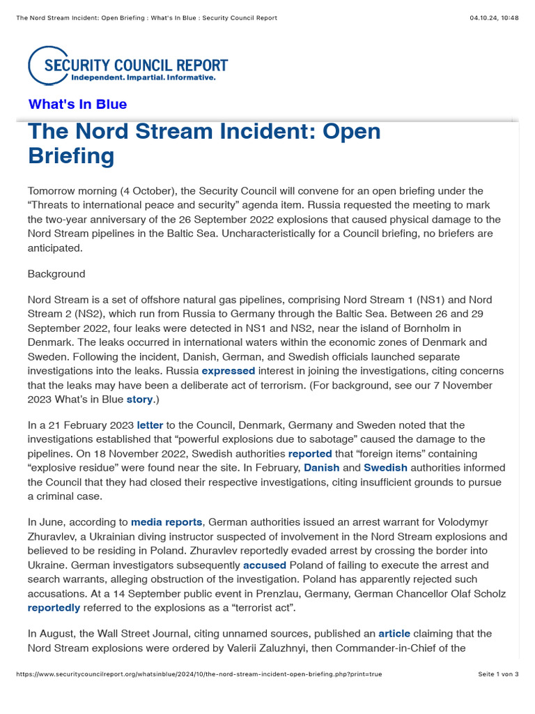 The Nord Stream Incident: Open Briefing: What's in Blue: Security ...