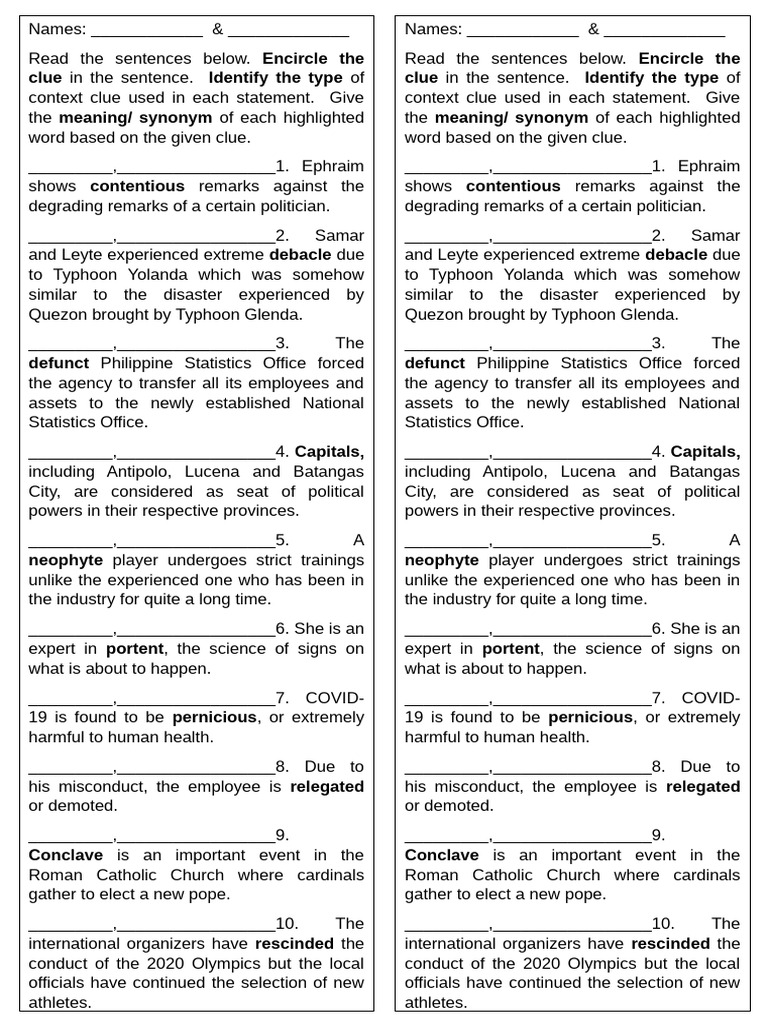 Eng 8 Context Clue Think Pair Share | PDF | Catholic Church | Typhoon